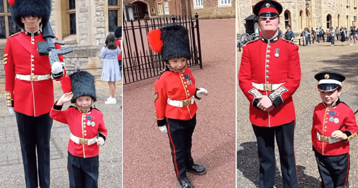 The royal guards adorably acknowledge a small youngster saluting them ...